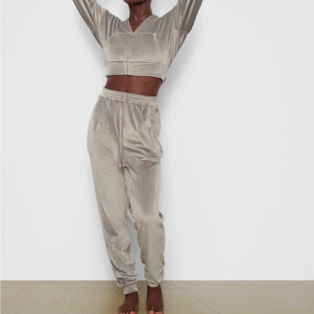 Skims Velour Cropped Hoodie And Oversized Jogger Pant… - Gem